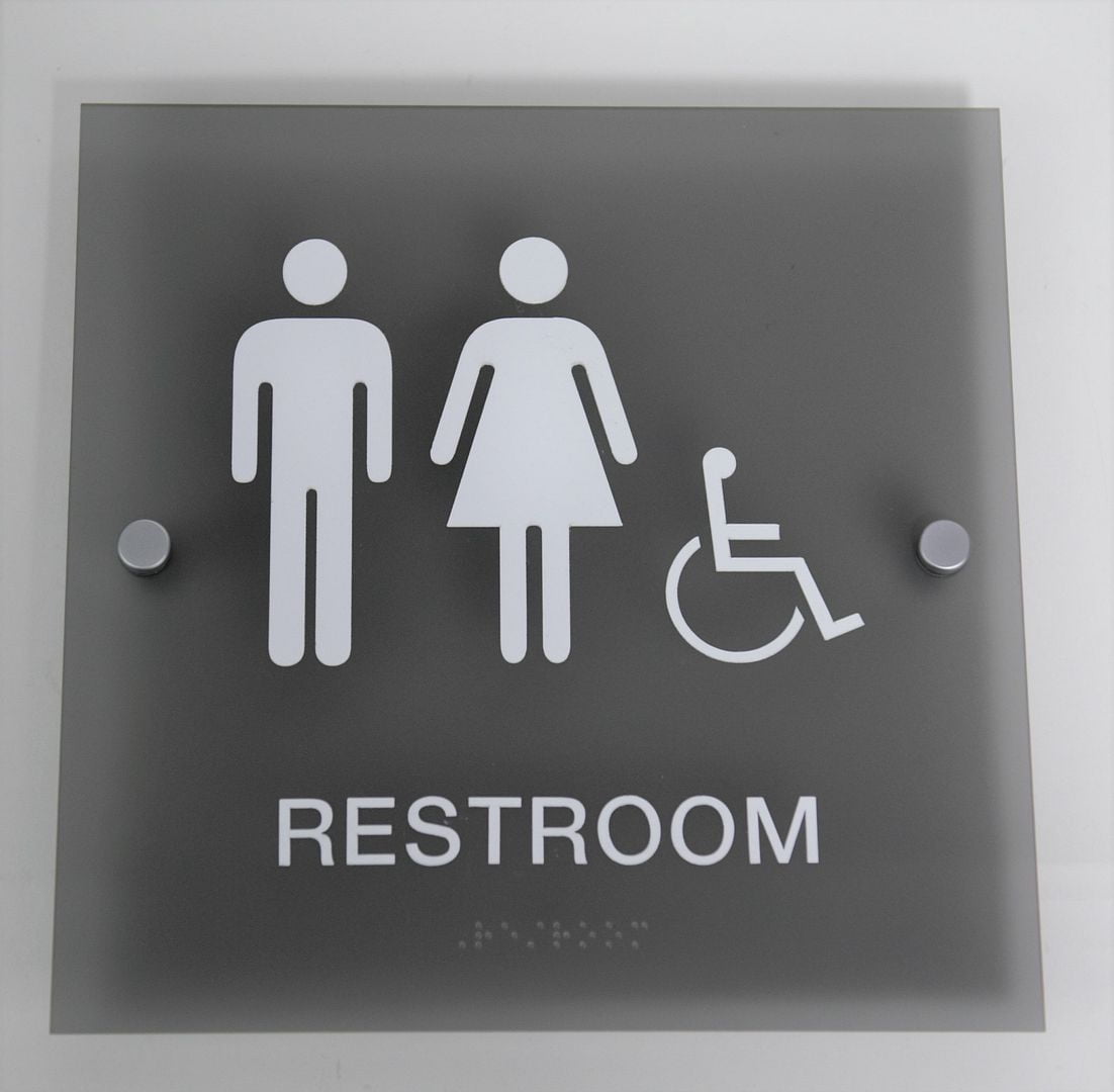 Designer ADA Gender Neutral Unisex Restroom Sign with Braille and Stand ...