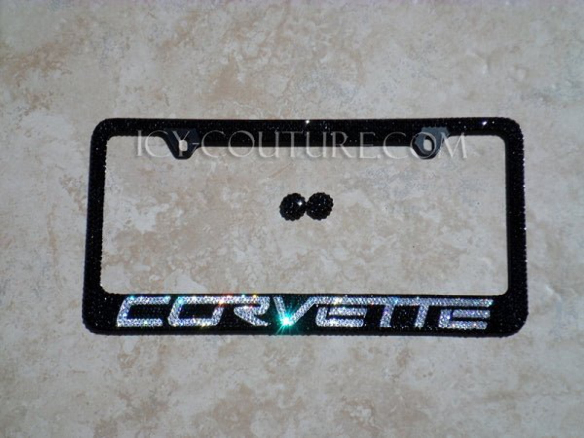 Designer Bedazzled Black Bling License Plate Frame for Corvette ...