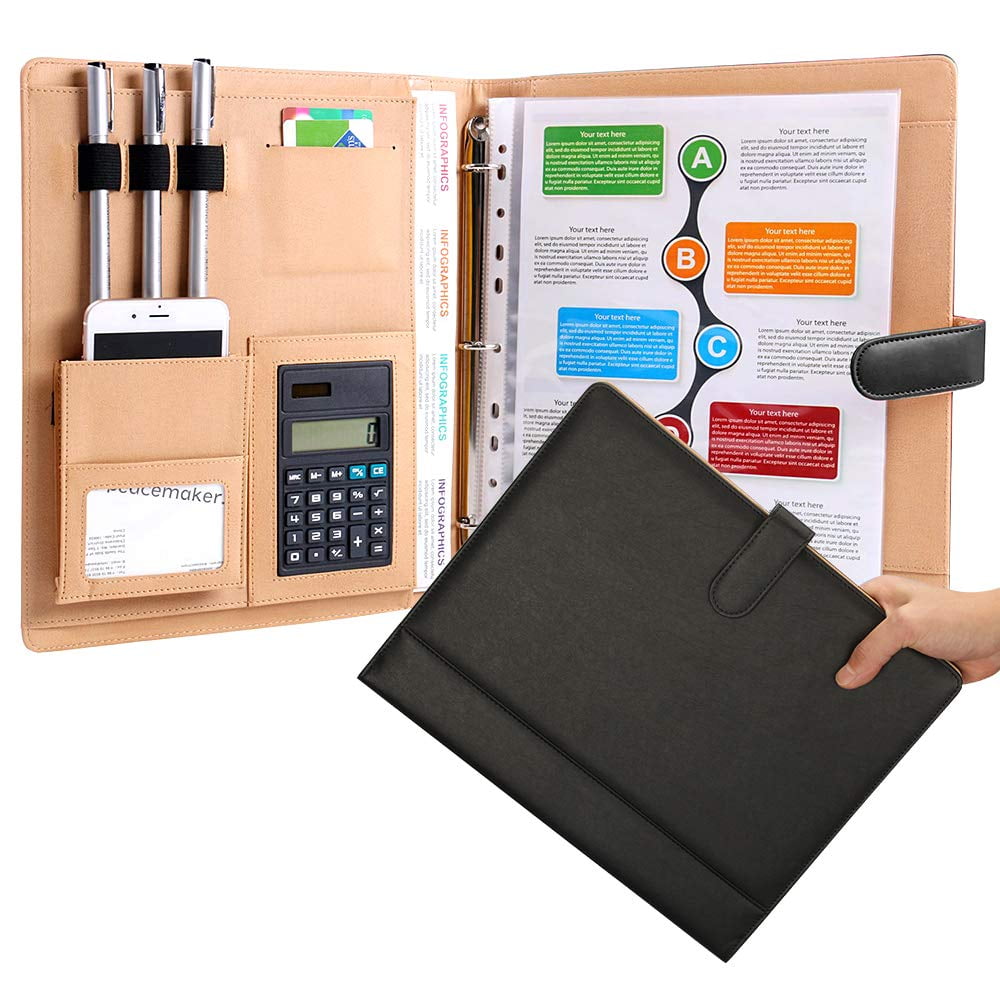 Designer Best Leather Portfolio Binder with Calculator Black 3 Ring ...