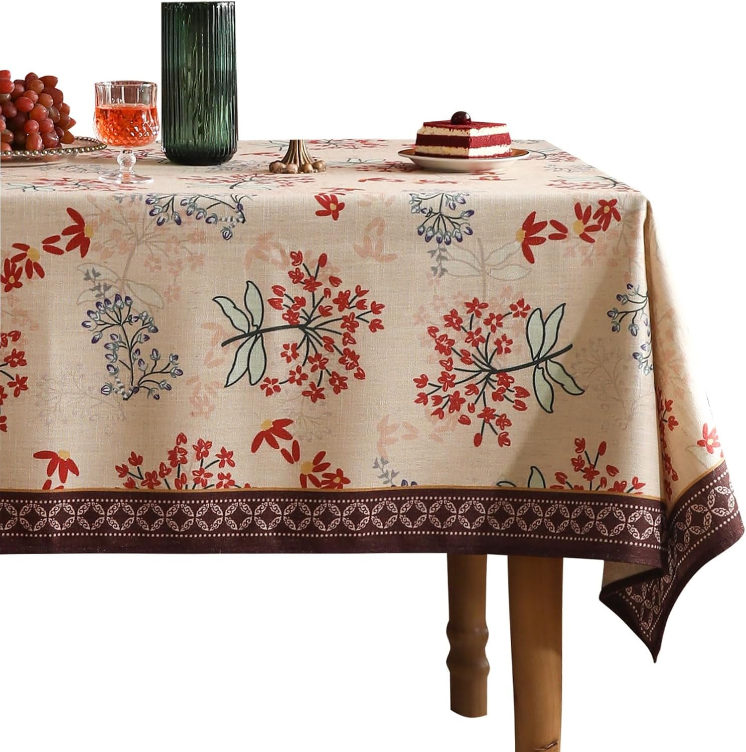 Designer Blue Tablecloth for Rectangle Tables,Vintage Linen with Leaves ...