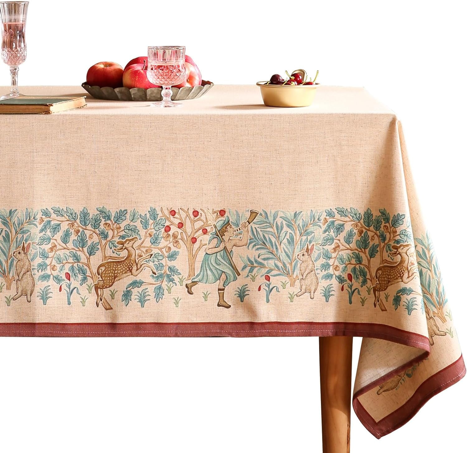 Designer Blue Tablecloth for Square Tables,Vintage Linen with Leaves ...