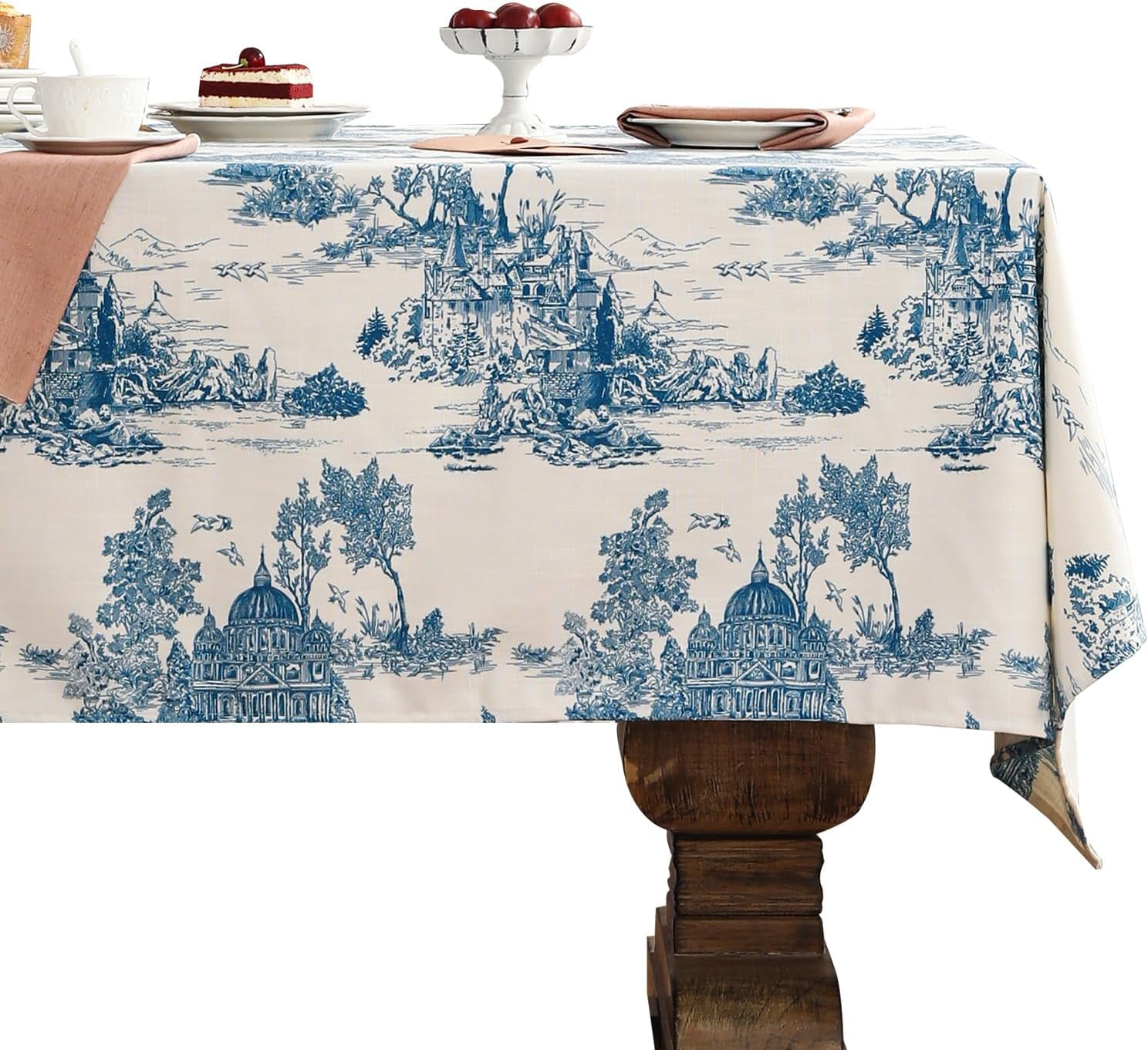 Designer Blue Tablecloth for Square Tables,Vintage Linen with Leaves ...
