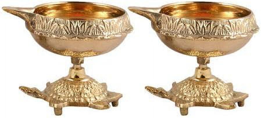 Designer Brass Handmade Engraved Kuber Diya with Turtle Base with Potli ...