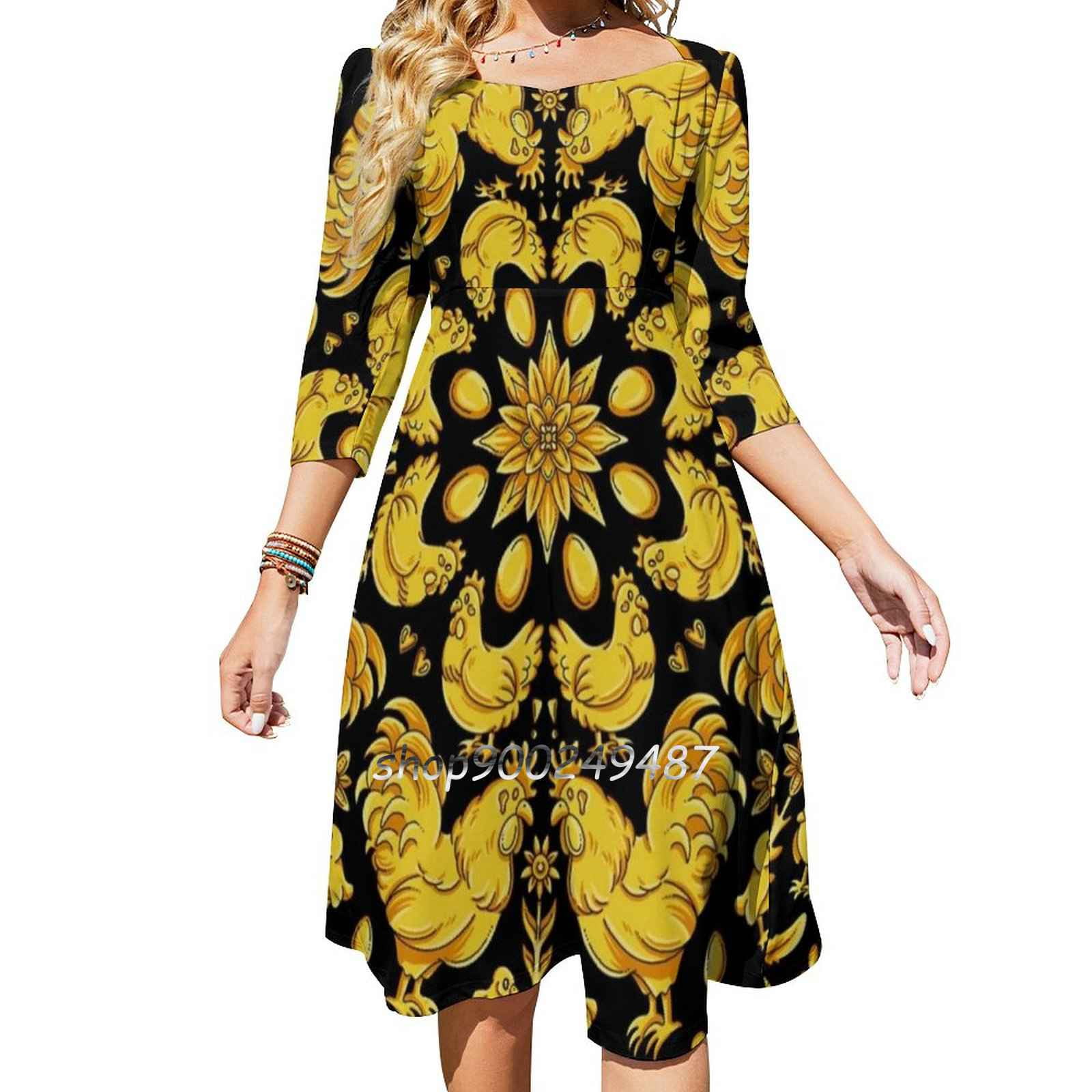 Designer Chicken-Black Square Neck Dress Sweet Summer Dress Women ...