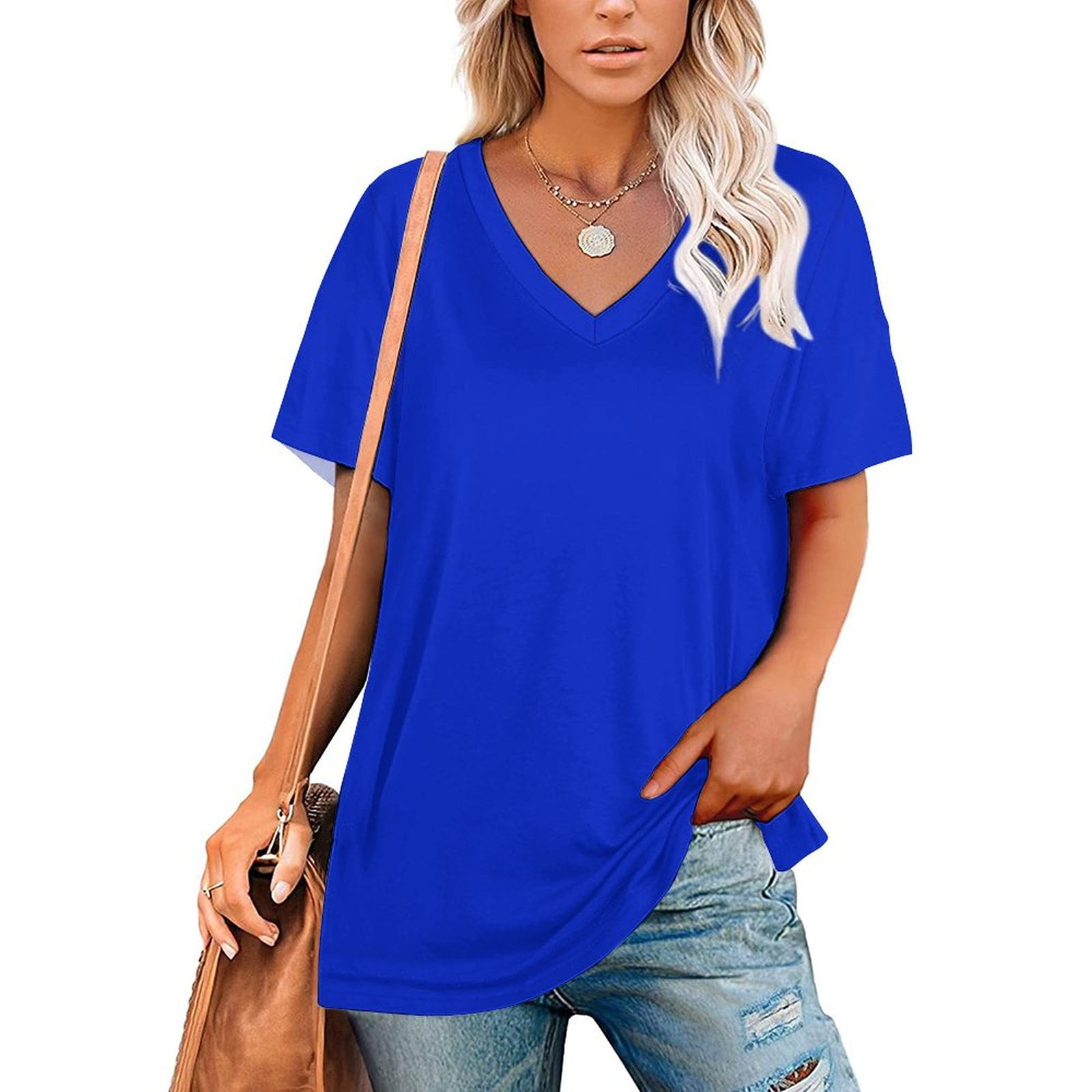 Designer Color Of The Day-Deep Cobalt Blue Ruffle Short Sleeve T-Shirt ...