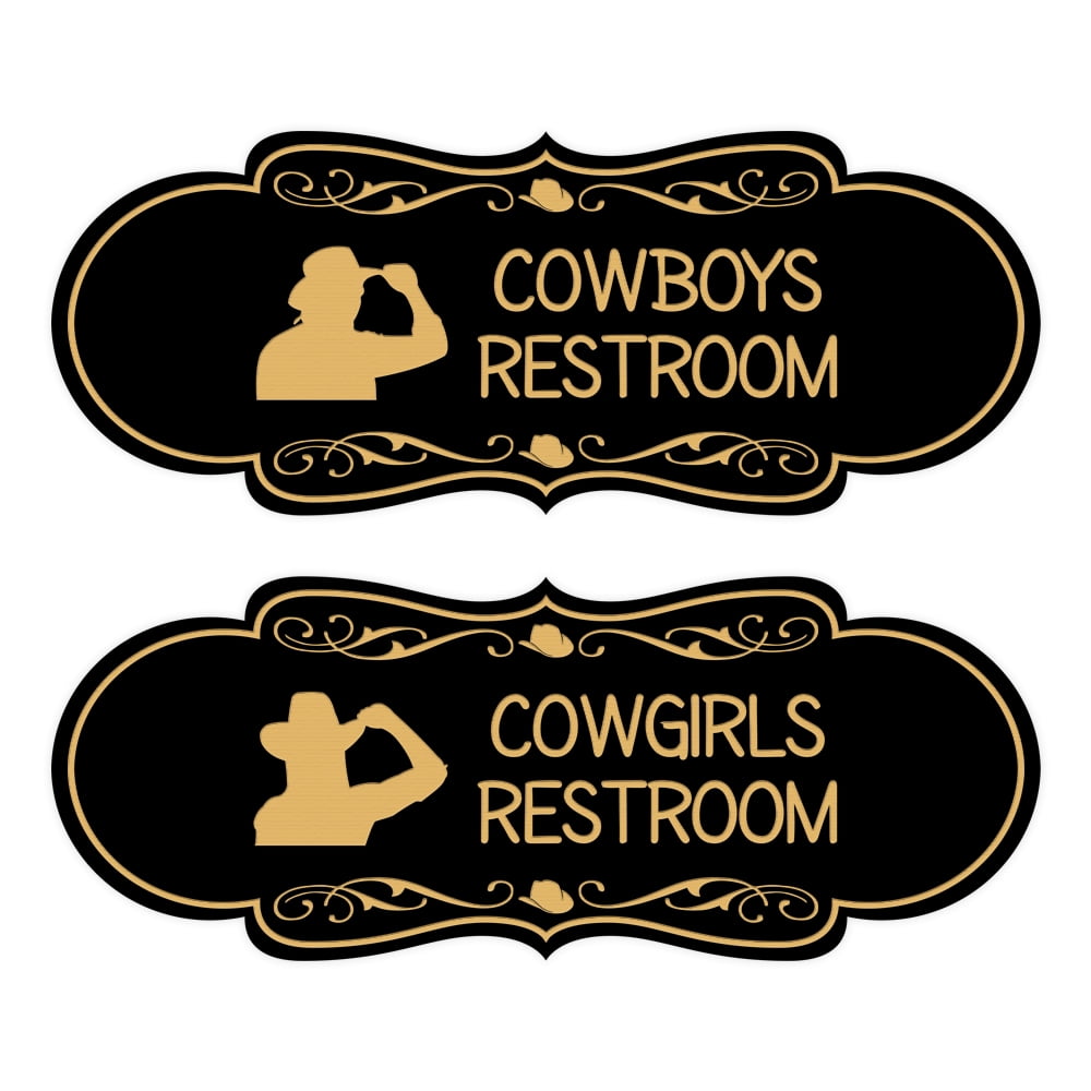 Designer Cowgirls and Cowboys Novelty Restroom Signs, Set of 2 (Black ...
