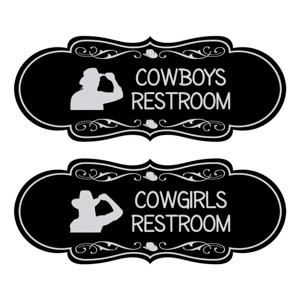 Designer Cowgirls and Cowboys Novelty Restroom Signs, Set of 2 (Black ...