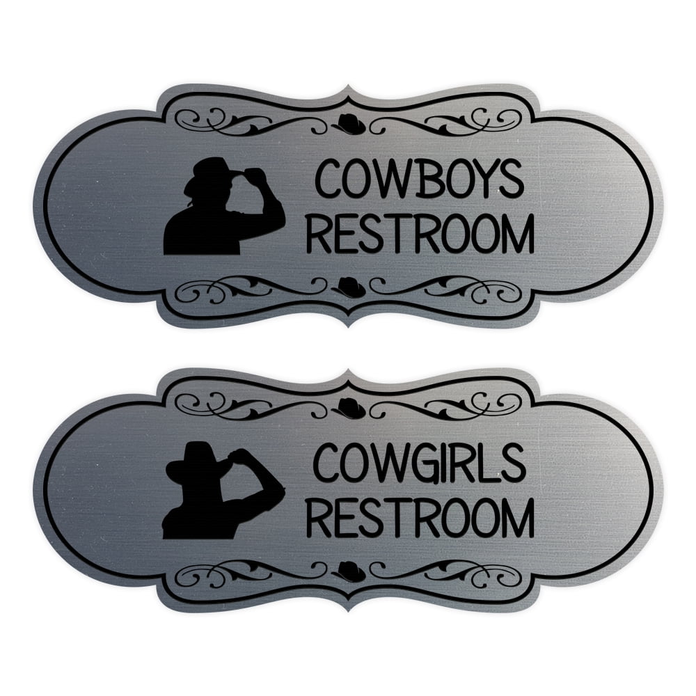 Designer Cowgirls and Cowboys Novelty Restroom Signs, Set of 2 (Brushed ...