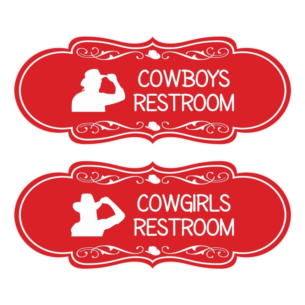 Designer Cowgirls and Cowboys Novelty Restroom Signs, Set of 2 (Red ...