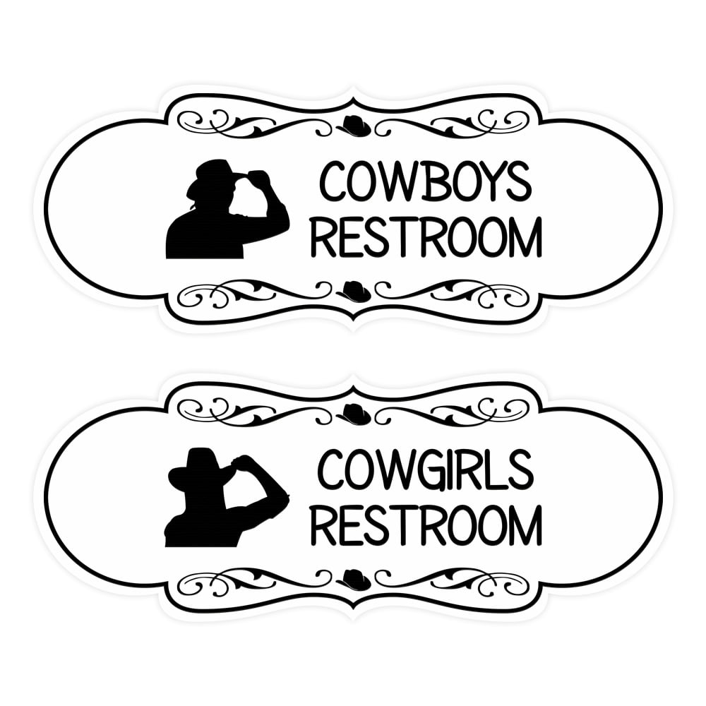 Designer Cowgirls and Cowboys Novelty Restroom Signs, Set of 2 (White ...