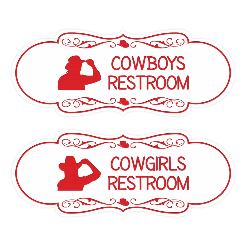 Designer Cowgirls and Cowboys Novelty Restroom Signs, Set of 2 (White ...