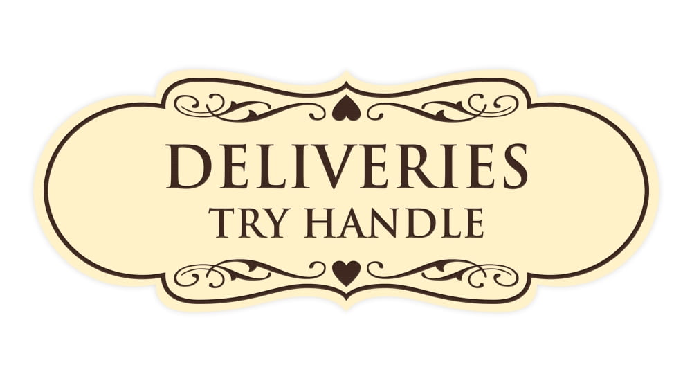 Designer Deliveries Try Handle Sign (Ivory/Dark Brown) - Small ...
