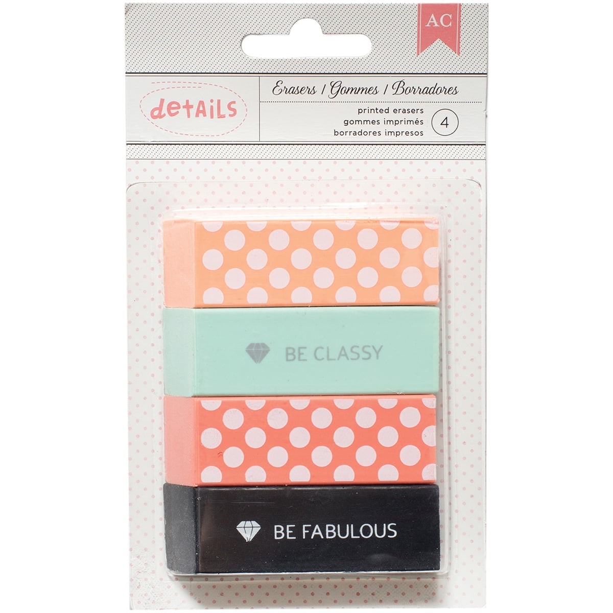 Designer Desktop Essentials Erasers 4/Pkg-Be Classy, Pk 3, American ...