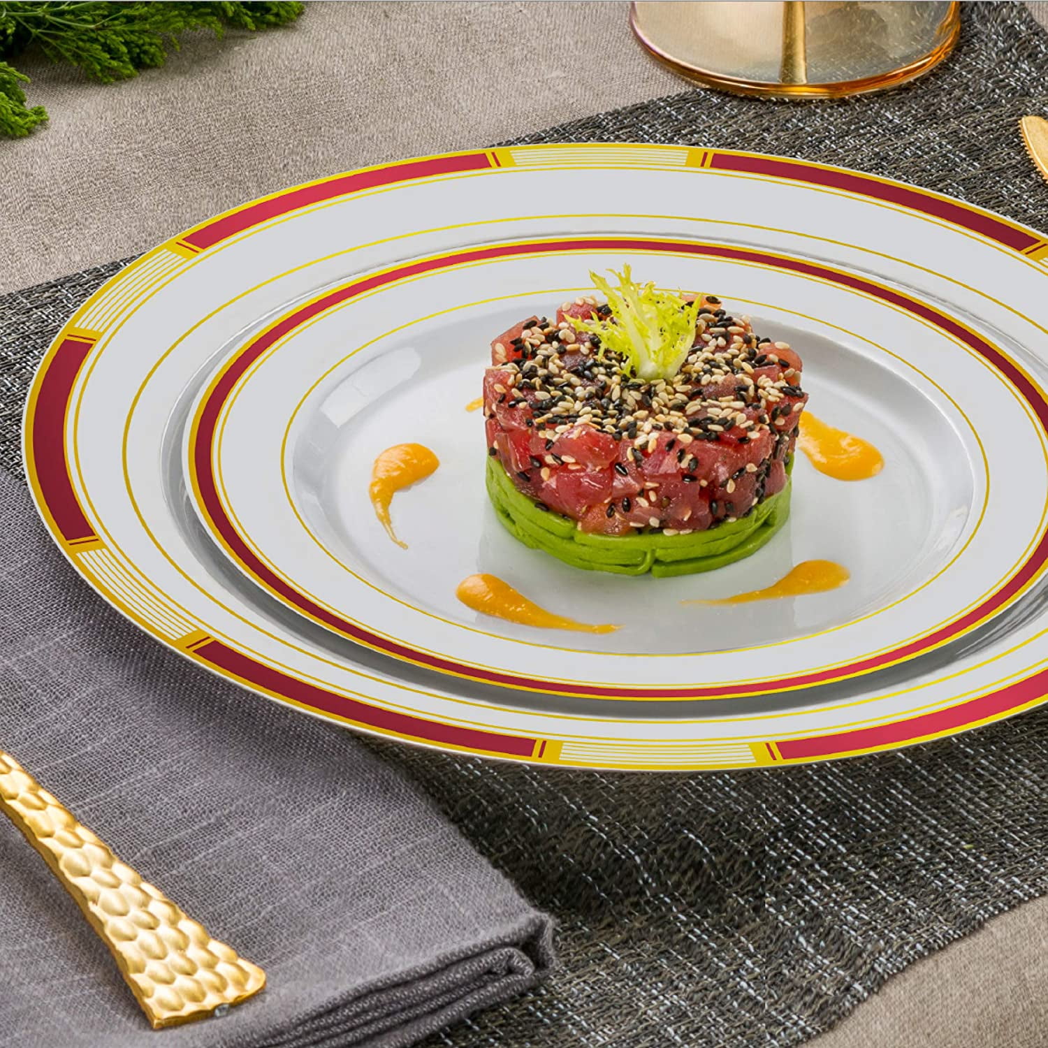 Designer Dinnerware Set | 32 Disposable Plastic Party Bowls | White ...