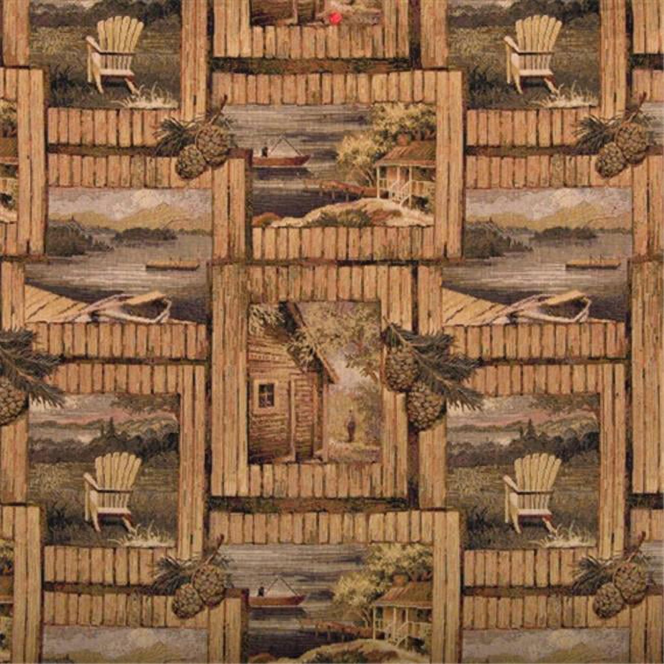 Designer Fabrics A001 54 in. Wide - Rustic Cabin Scene With Fishing ...