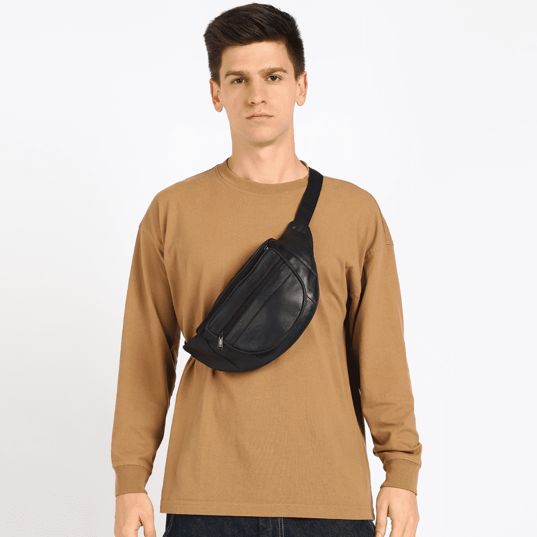 Leatherboss Designer Waist Bag Genuine Leather with Nylon Belt Purse ...