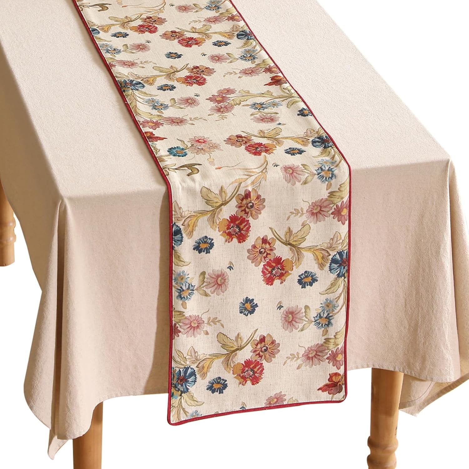 Designer Farmhouse Linen Thick Table Runner, Rustic Cottage Beige with ...