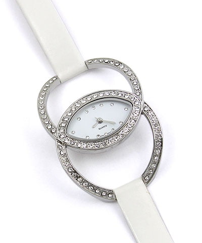 Designer Fashion Quartz Women's White Face Watch - Rhinestone Dual ...