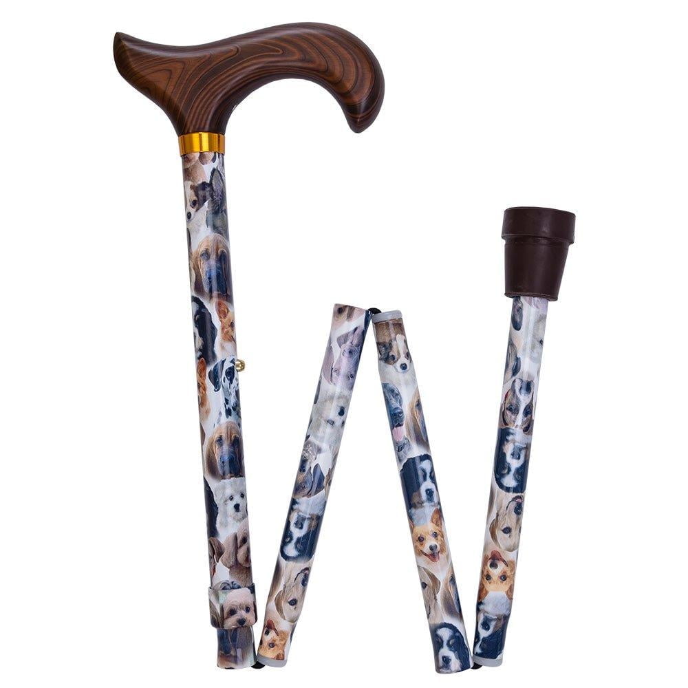 Designer Folding Adjustable Walking Cane with Wooden Handle, Dog ...