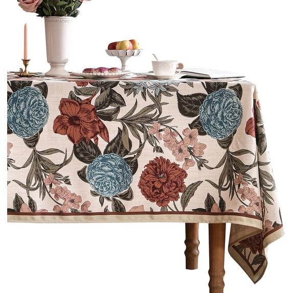Designer French Linen Tablecloth for Square Tabl,Red and Blue Floral ...
