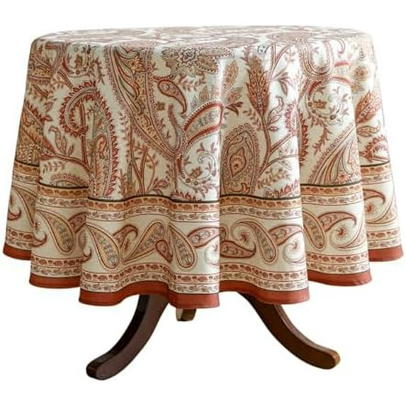 Designer French Red Round Tablecloth,Fall Linen Table Cloth with Cashew ...