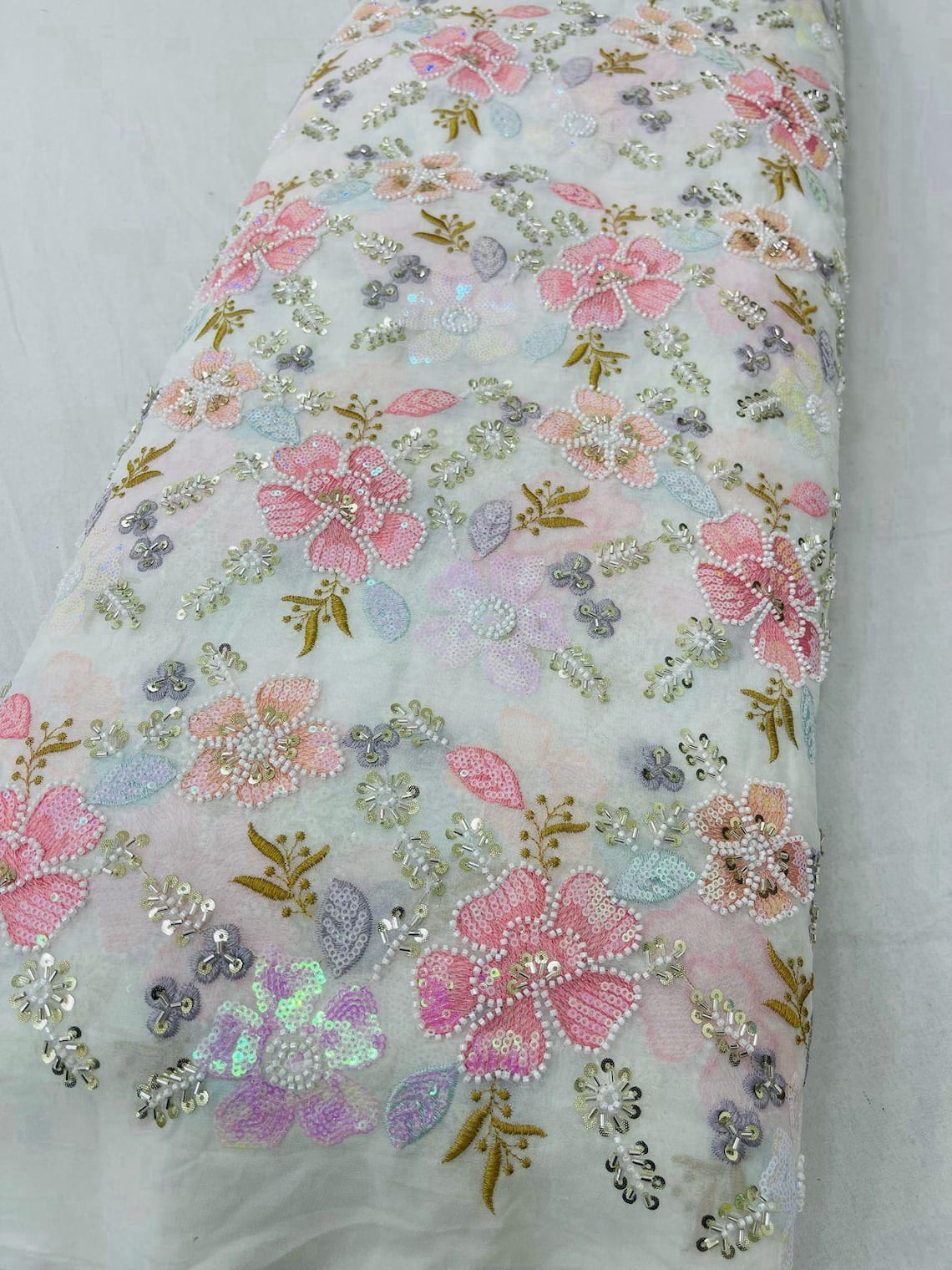 Designer Georgette Heavy Sequence Embroidery Work Fabric For Make Dress ...