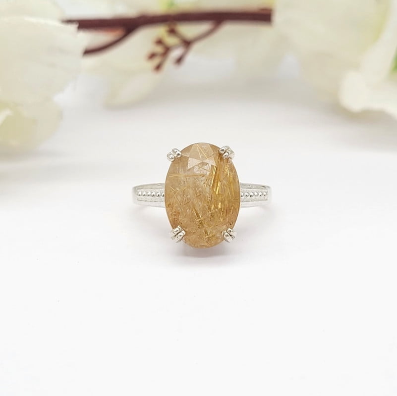 Designer Golden Rutile Quartz Ring-Vintage Quartz Promise Ring-Rutile ...