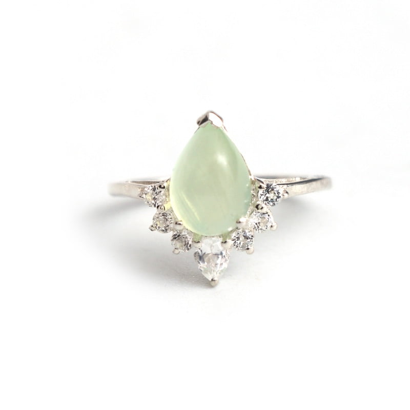 Designer Green Prehnite Ring-Prehnite Engagement Ring 925 Sterling ...