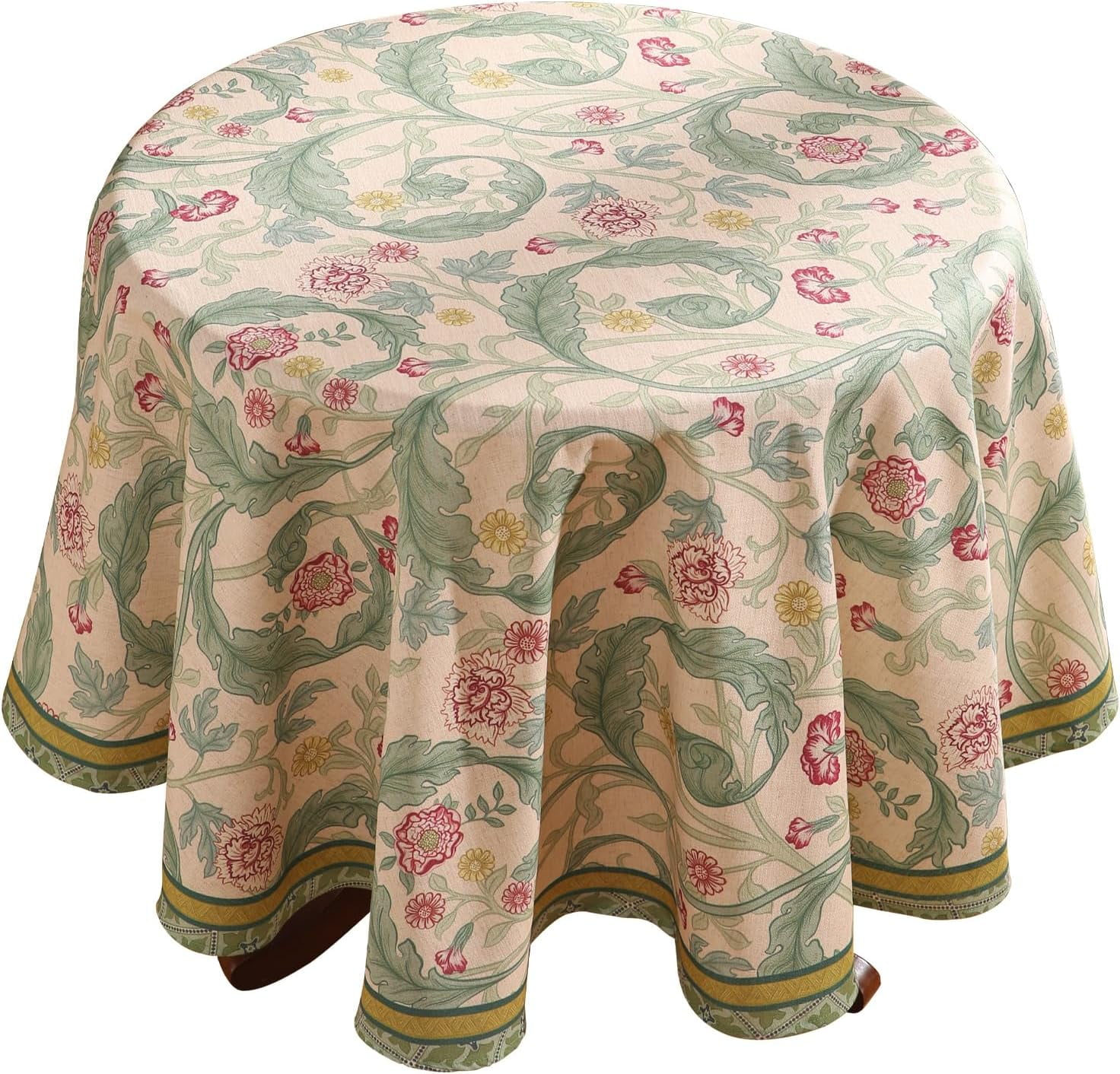 Designer Green Tablecloth for Round Tables,Vintage Linen with Leaves ...