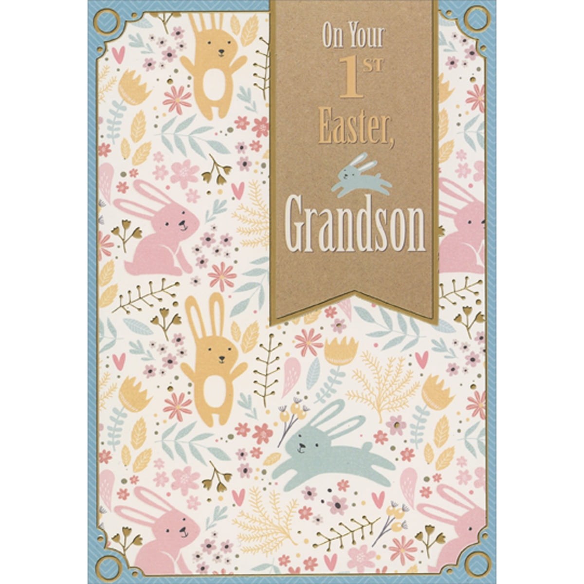 Designer Greetings On Your 1st Easter Brown Banner with Blue Bunny Over ...