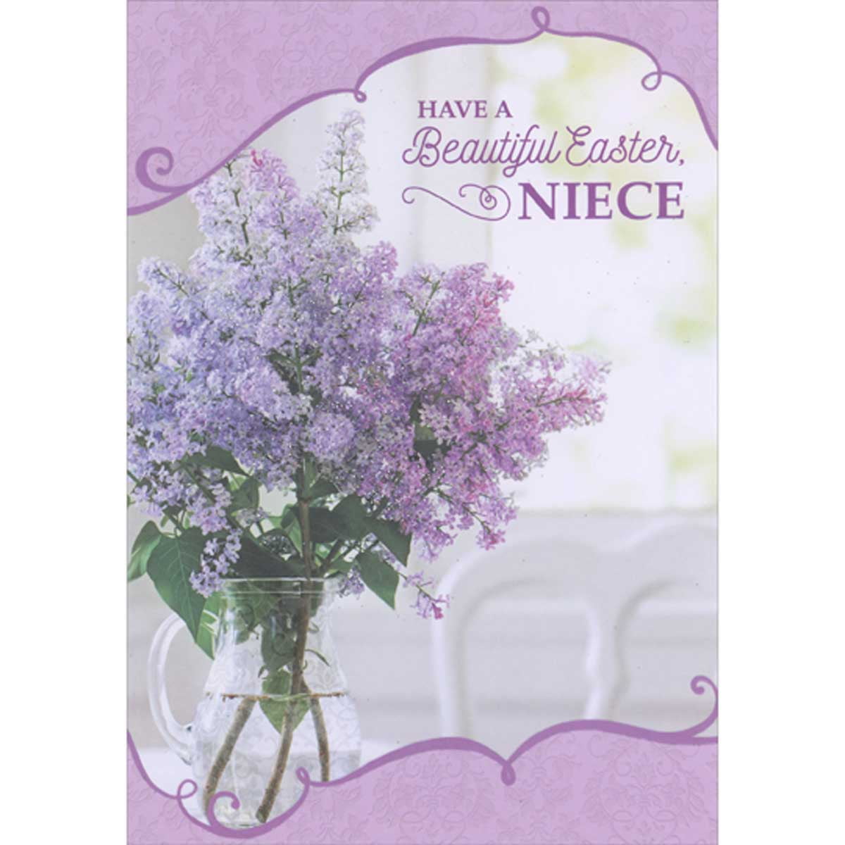 Designer Greetings Beautiful Easter: Sparkling Purple Flowers in Glass ...