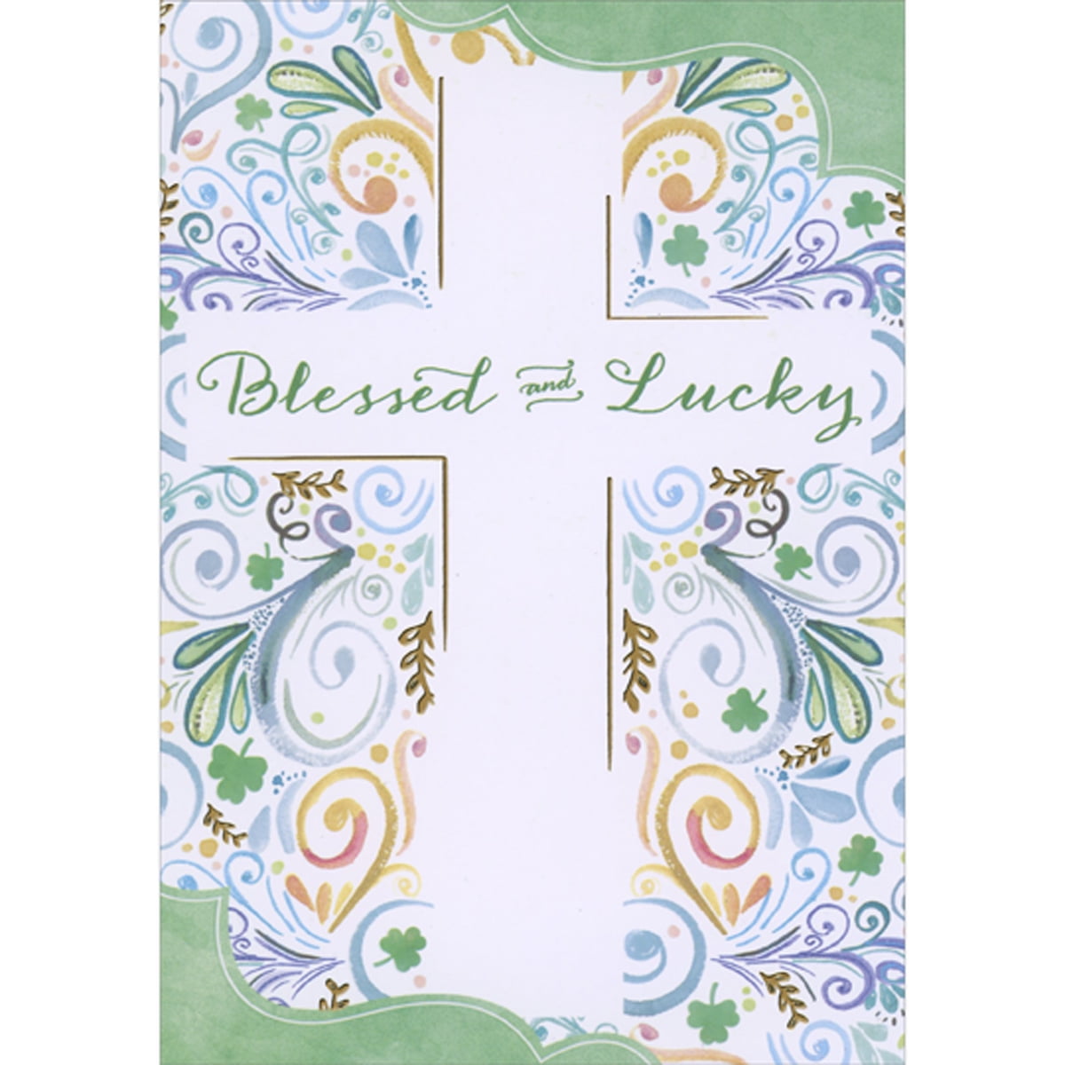 Designer Greetings Blessed and Lucky: White Cross Over Swirling Vines ...