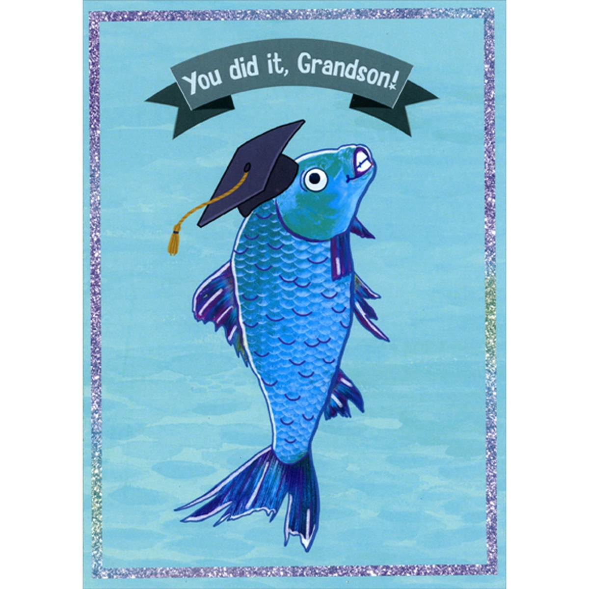 Designer Greetings Blue Fish Wearing Black Grad Cap with Gold Tassel ...