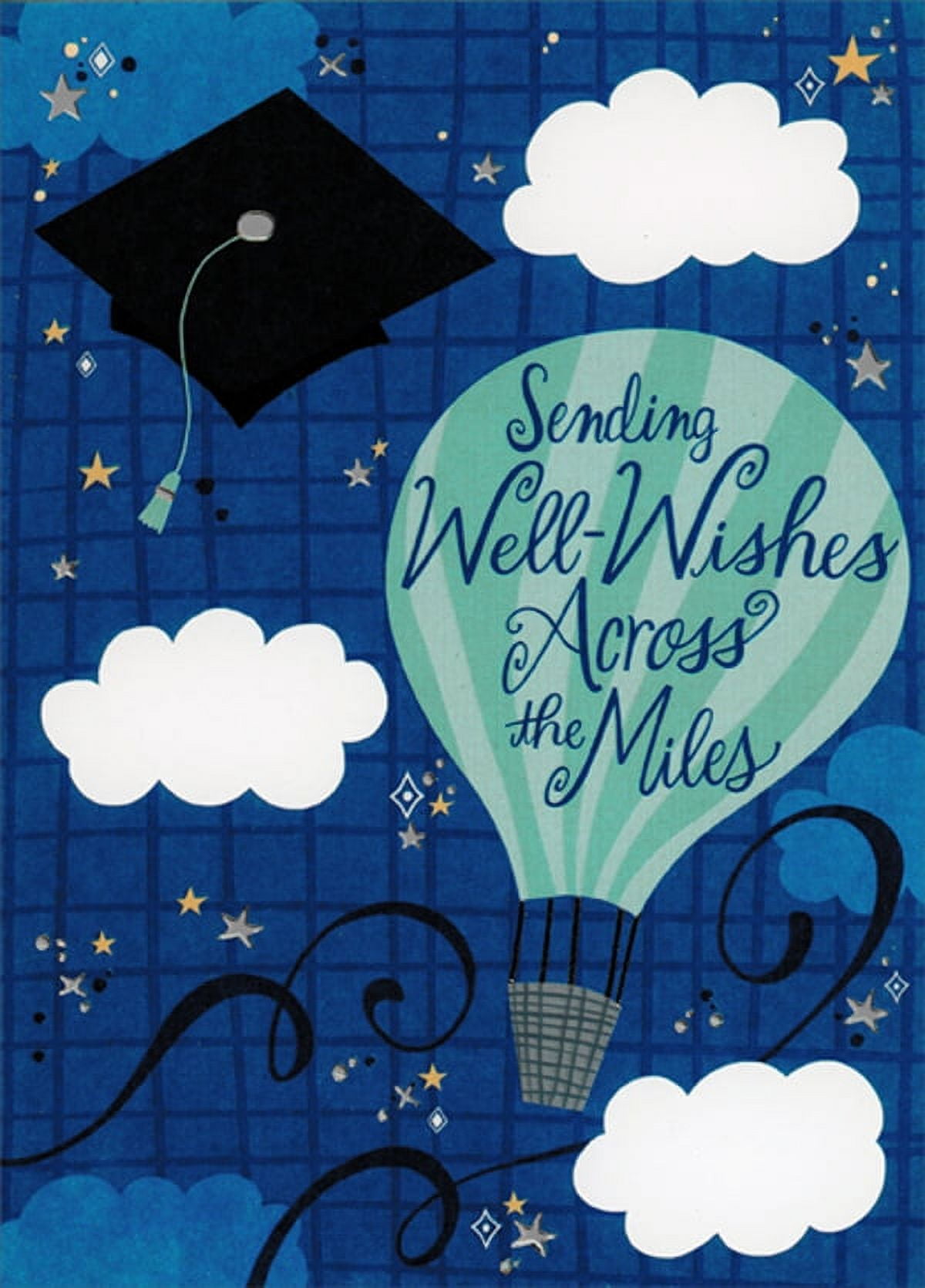 Designer Greetings Blue Hot Air Balloon and Clouds in Dark Blue Sky ...