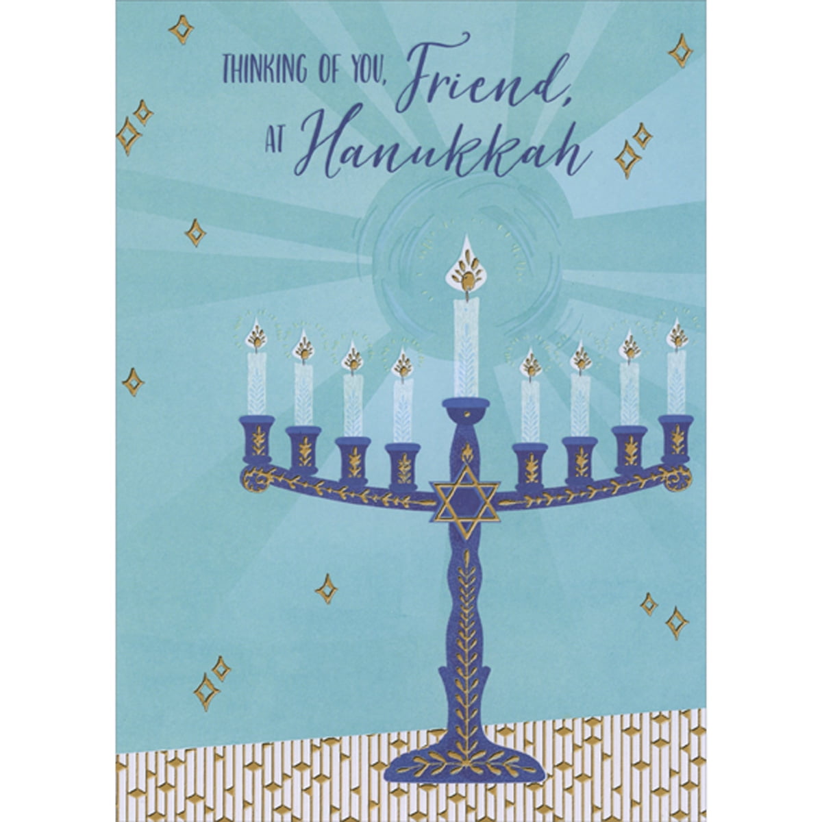Designer Greetings Blue Menorah with Gold Foil Vines Accents and Star ...