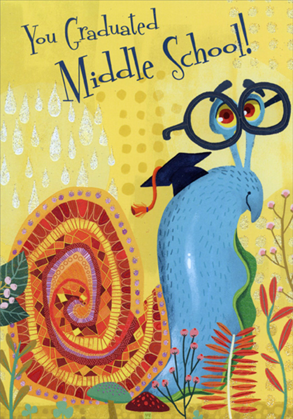 Designer Greetings Blue Snail With Glasses Middle School Graduation ...