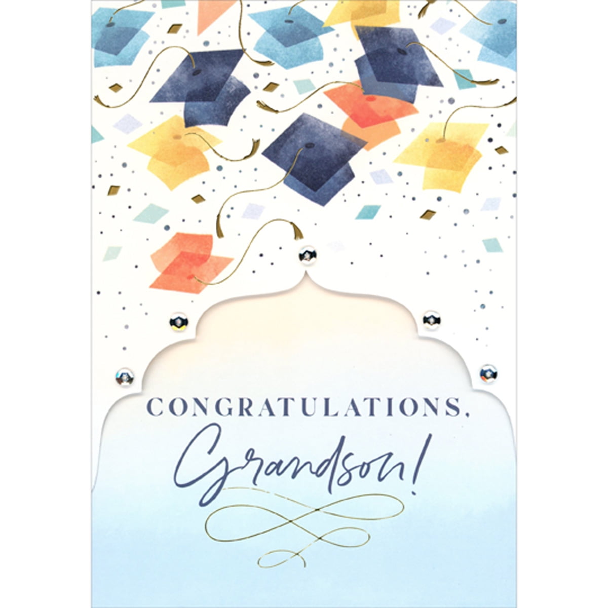 Designer Greetings Blue, Yellow and Red Watercolor Grad Caps and ...