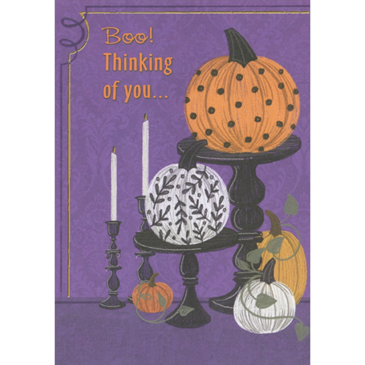 Designer Greetings Boo: Thinking of You Pumpkins on Black Pedestals ...