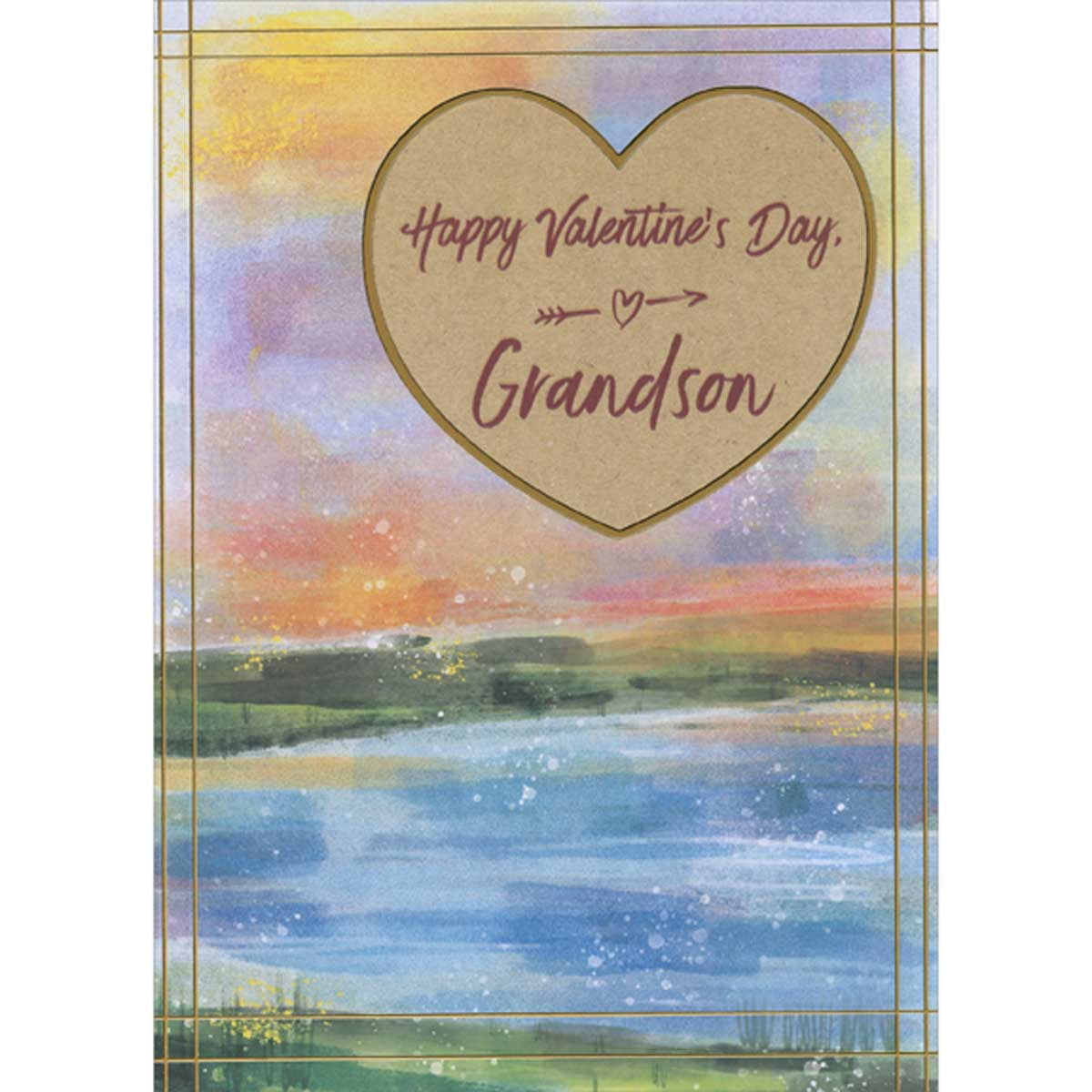 Designer Greetings Brown Heart with Thin Foil Frame Over Watercolor ...