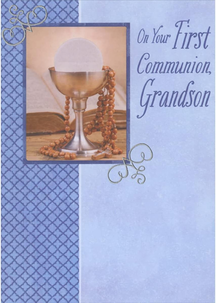 Designer Greetings Brown Rosary Draped Over Chalice Holding Host 1st ...