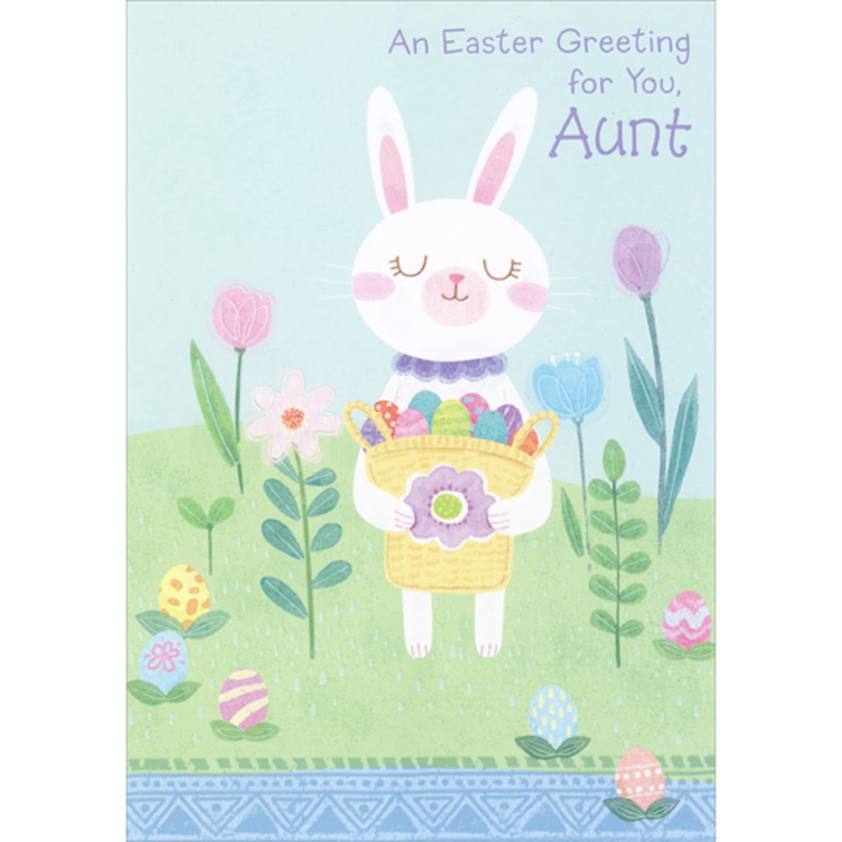Designer Greetings Bunny with Closed Eyes Holding Basket of Eggs Near ...