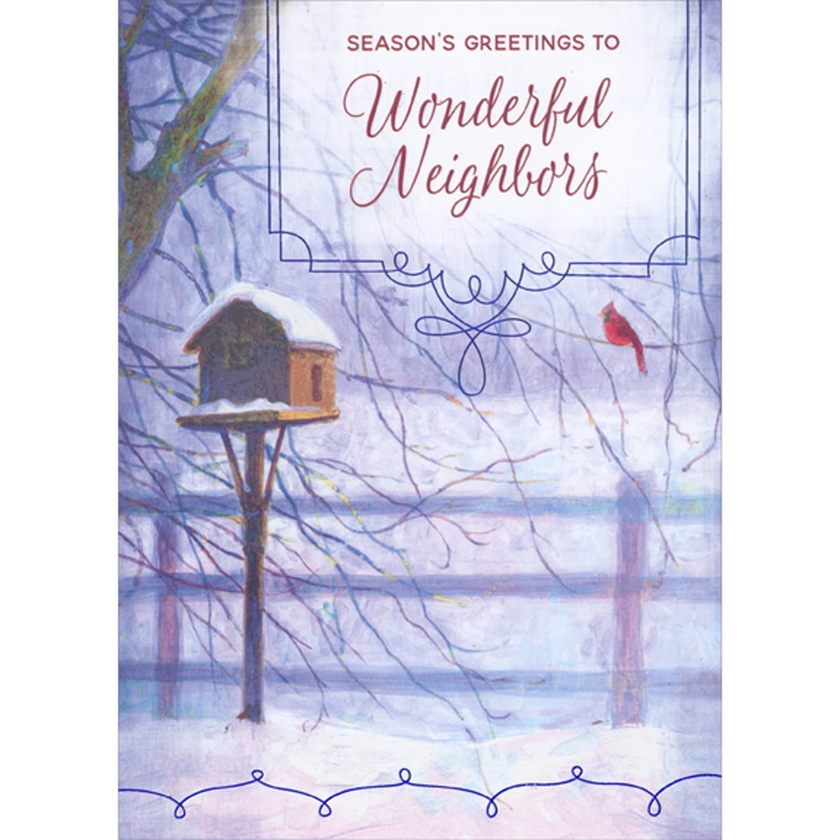 Designer Greetings Cardinal, Snow Covered Birdhouse and Fence in Winter ...