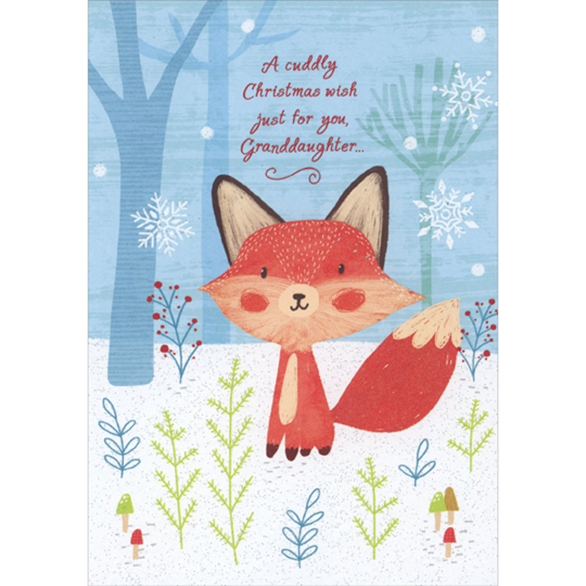 Designer Greetings Cuddly Christmas Wish: Cute Fox in Snow with Blue ...