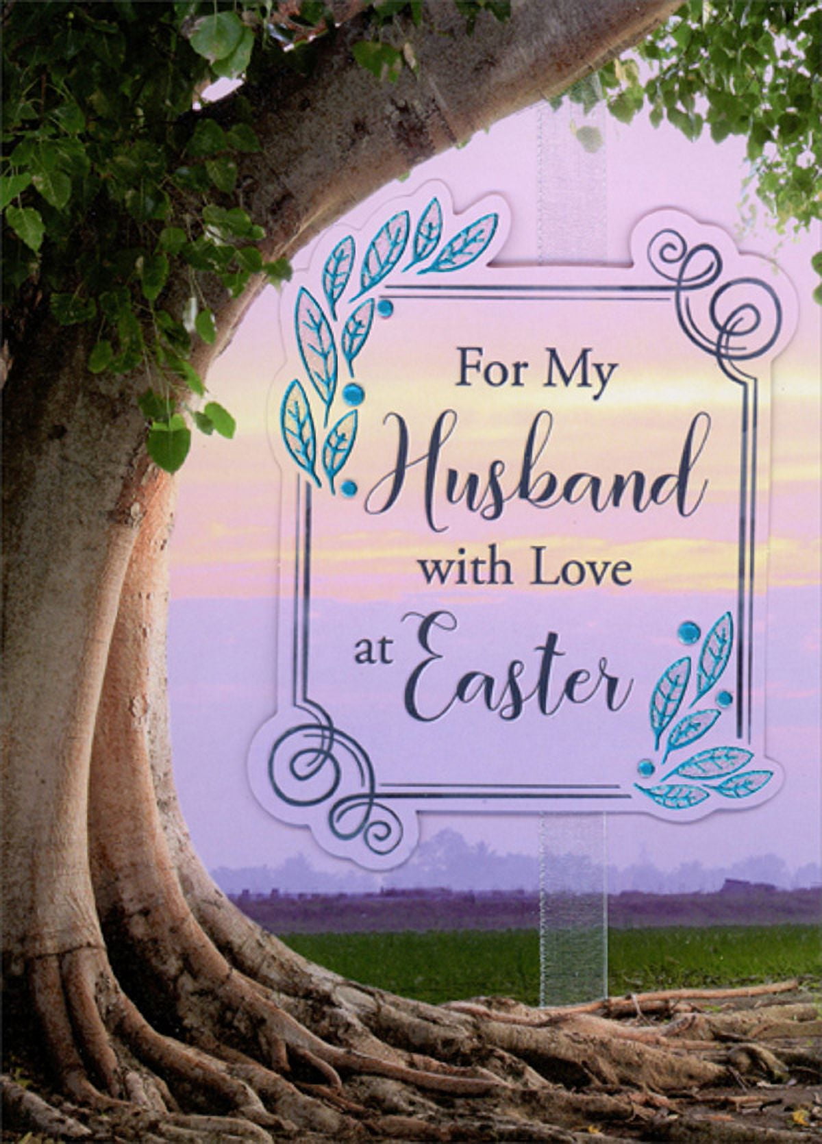 Designer Greetings Easter Card for Husband, Purple Sky, White Ribbon ...