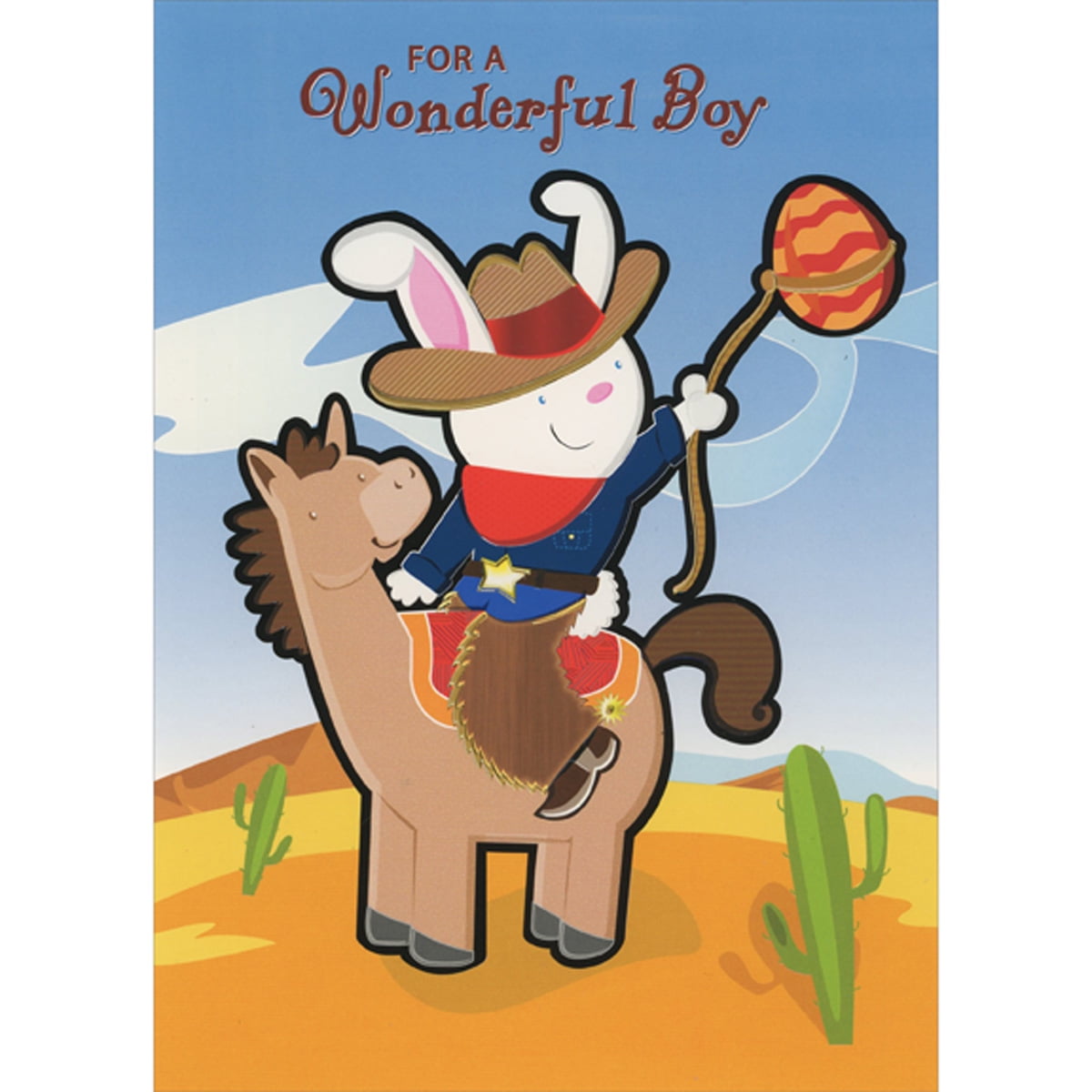 Designer Greetings Cute Bunny Cowboy on Horse Lassoing Orange Egg ...