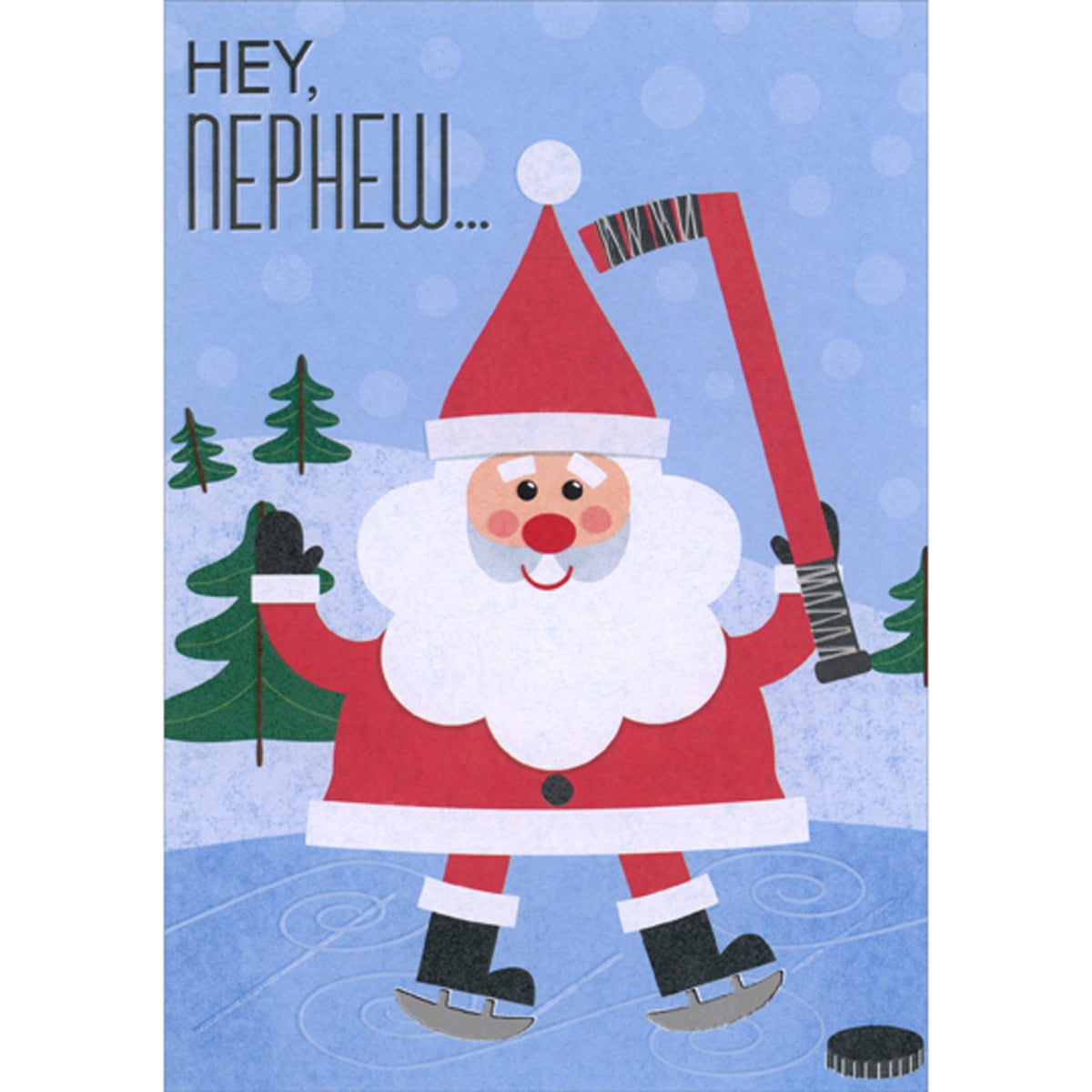 Designer Greetings Cute Ice Skating Santa with Hockey Stick Juvenile ...