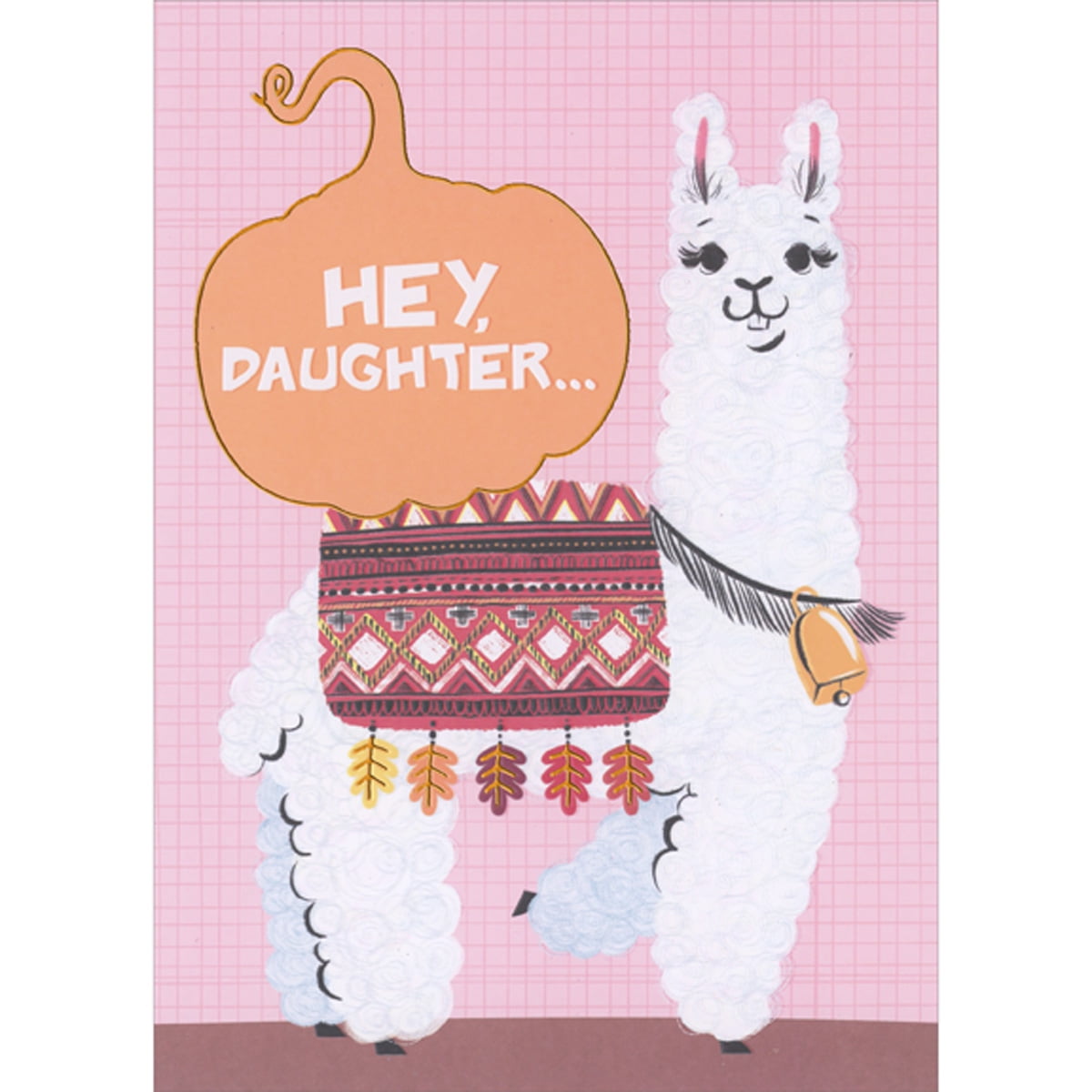 Designer Greetings Cute Llama Wearing Red Blanket with Dangling Leaves ...