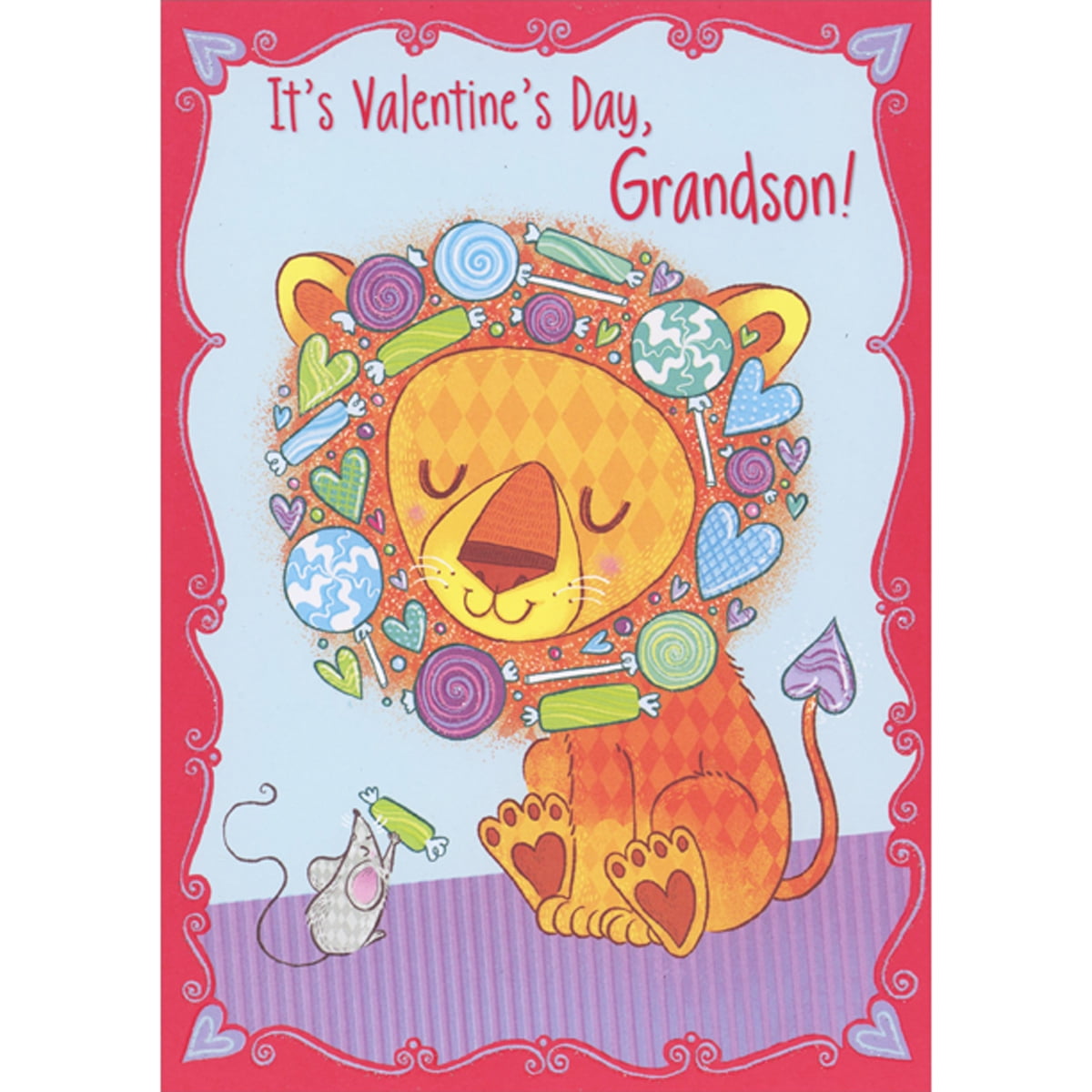 Designer Greetings Cute Orange Lion with Candy Mane and Gray Mouse ...