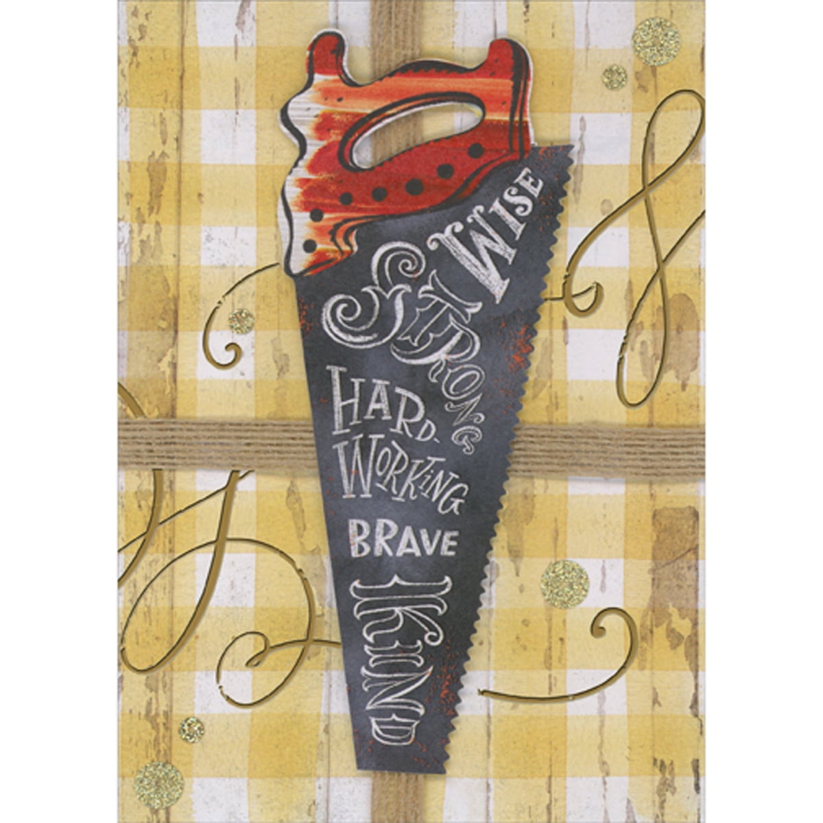 Designer Greetings Die Cut 3D Hand Saw with Red Handle Over Yellow and ...