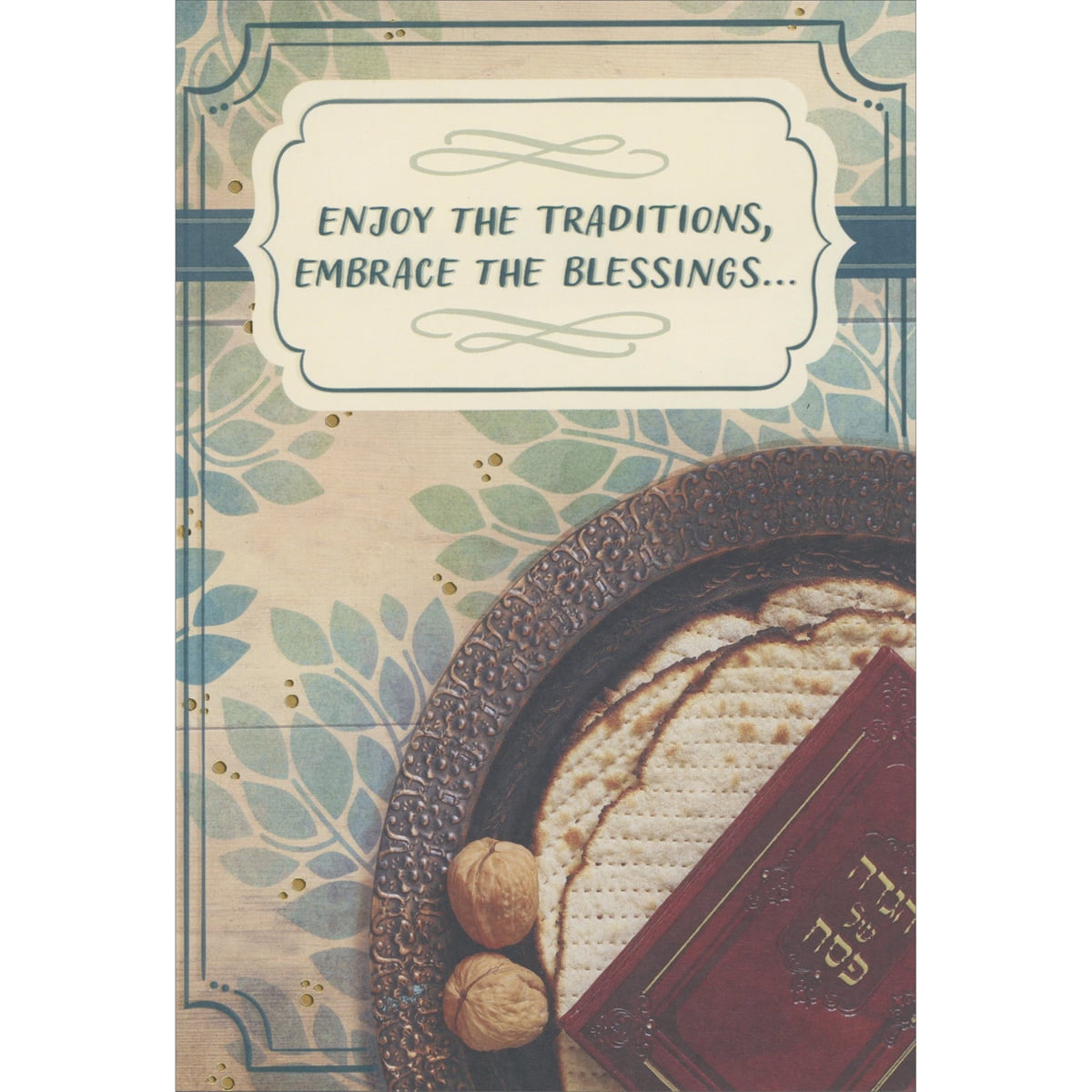 Designer Greetings Enjoy the Traditions: Bronze Seder Plate Over Blue ...